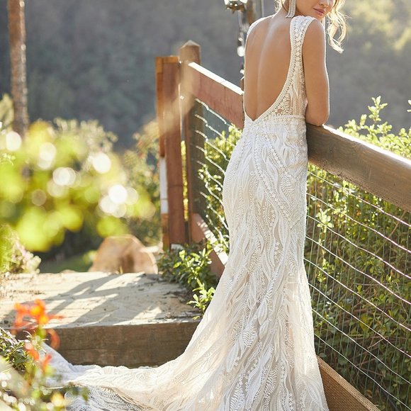 Allure Bridals | Dresses | Allure Bridal Khloe Boho Open Back Forest Leaf Beaded Detail Wedding ...